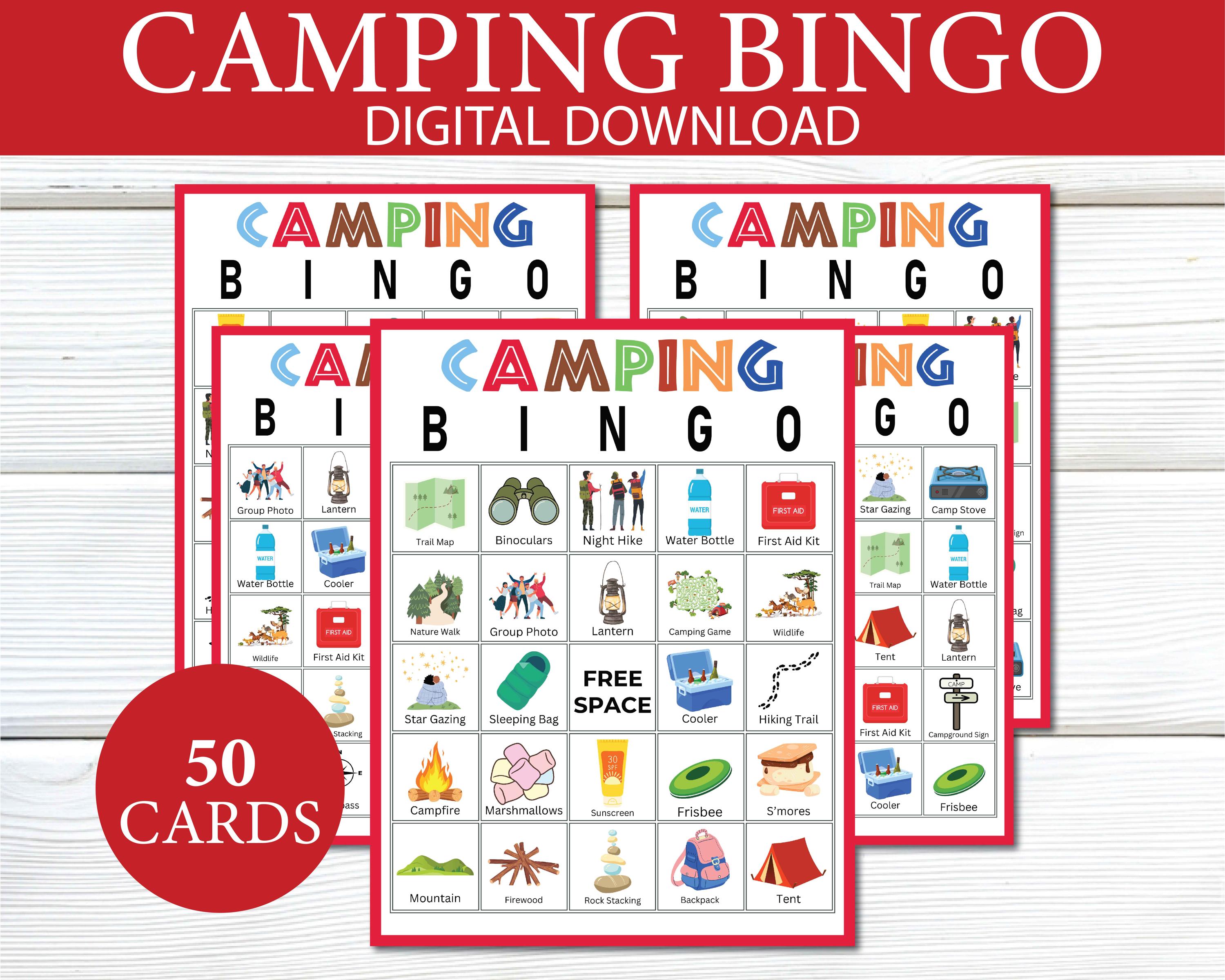 50 Camping Bingo Card Printable Game, Camping Party Game, Forest Nature ...