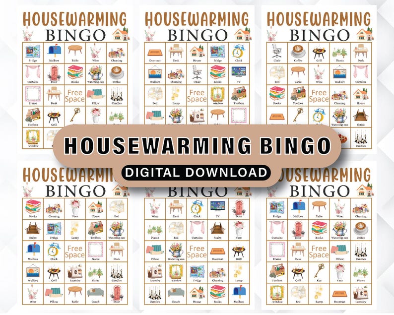 60 Housewarming Bingo Cards, New Home Celebration, New House Party Game ...
