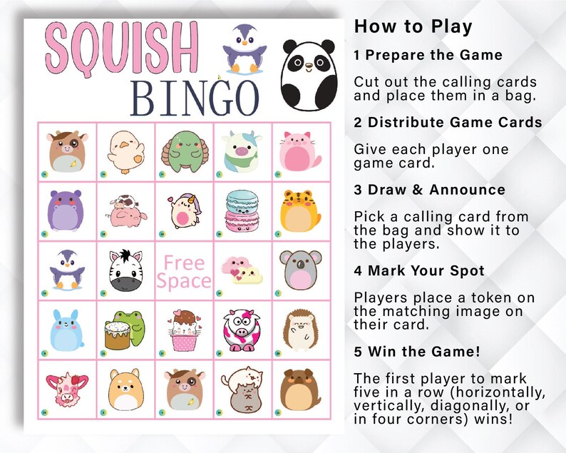60 Squish Bingo Cards, Squish Mallow Party, Squishy Birthday Party ...