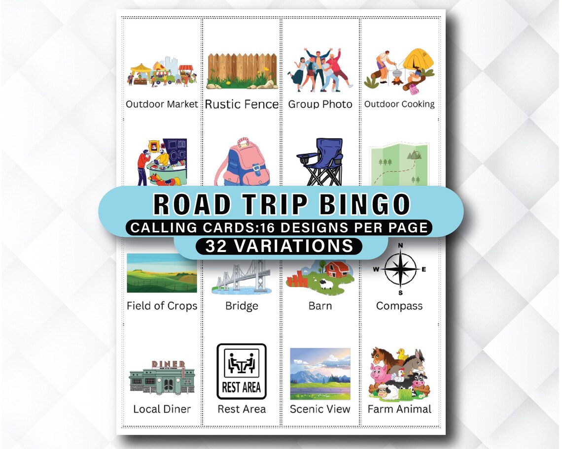 60 Road Trip Bingo Cards, Fun Travel Game for Kids, Family Car Ride ...