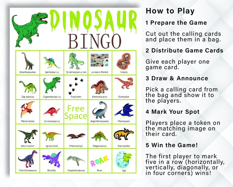 60 Dinosaur Bingo Cards, Dinosaurs Bingo Games, T-rex Party Activity ...