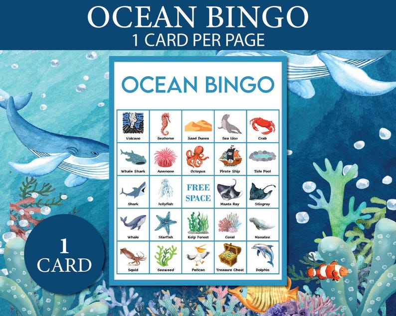 60 Printable Ocean Bingo Cards, Ocean Activity, Ocean Bingo, Under the ...