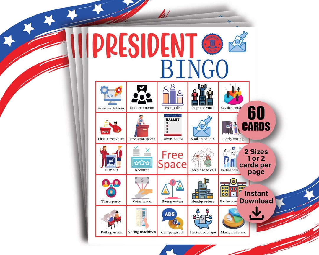 60 2024 Election Bingo Cards, Election Night Bingo, US Election Party ...