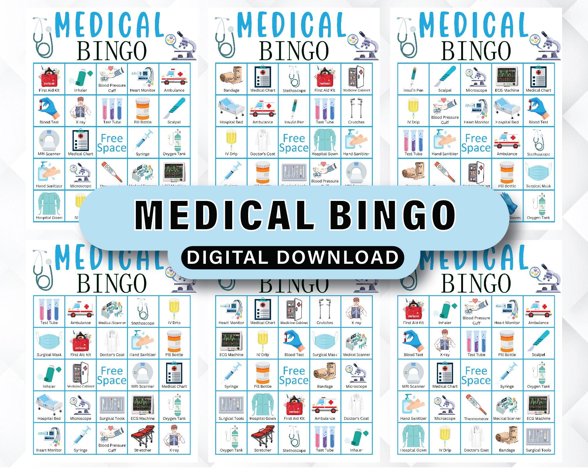 60 Medical Bingo Cards, Doctor Retirement Game, Nurse Bingo Games ...