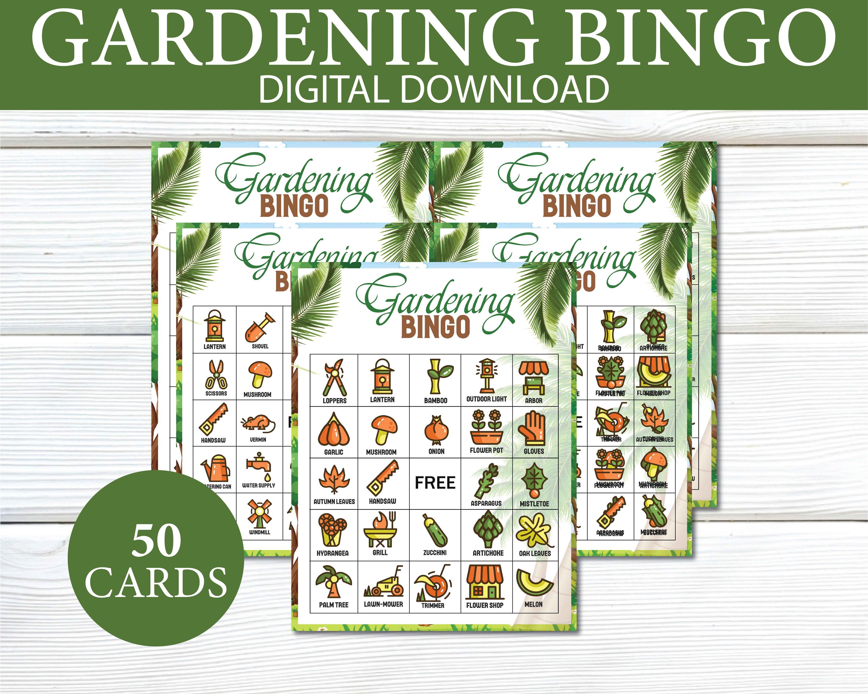 50 Gardening Bingo Cards Printable Game, Spring Bingo Cards for Kids ...