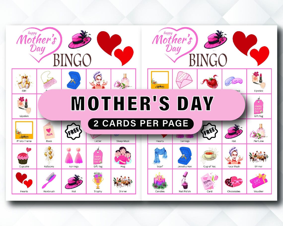 60 Mother's Day Bingo Cards, Mother's Day Party Game, Mother's Day ...