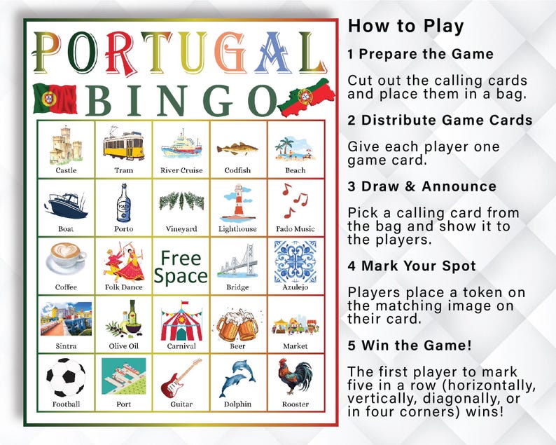 60 Portugal Bingo Cards, Portugal-themed Bingo, Europe Trip Vacation ...