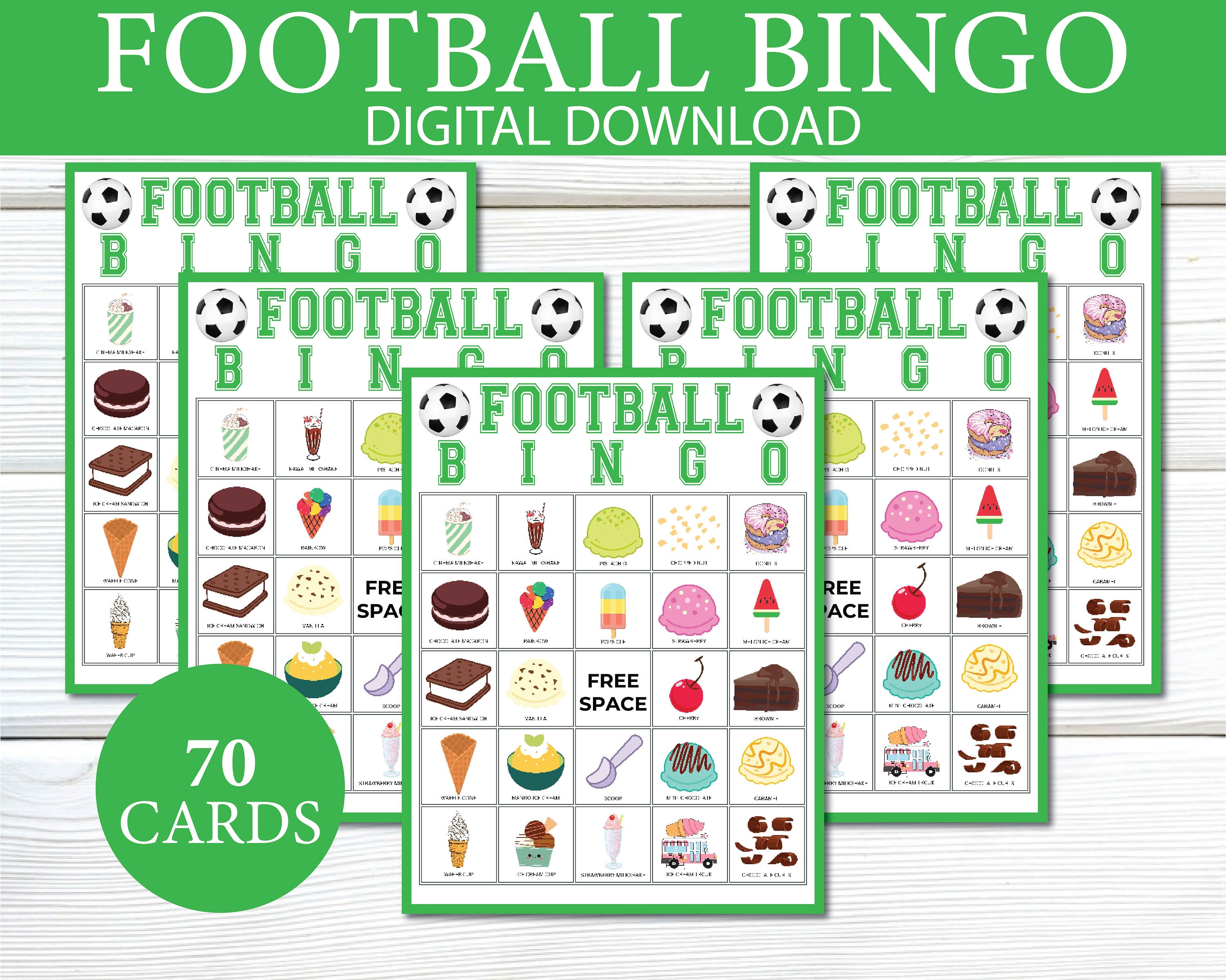 Football Bingo, 70 Unique Printable Football Bingo Cards, Football Part ...
