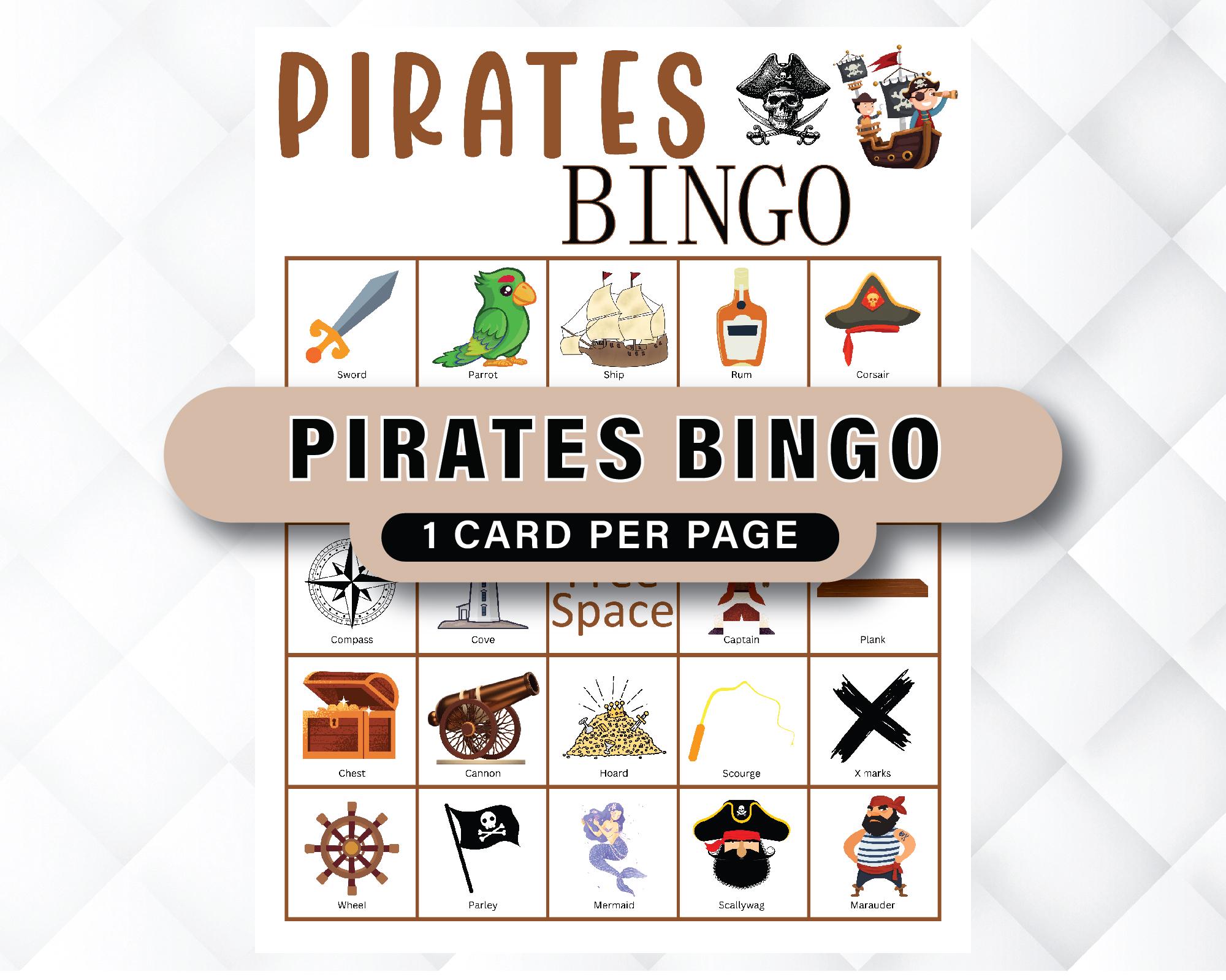 60 Pirate Bingo Cards, Pirate Bingo Games, Pirate Birthday Party ...