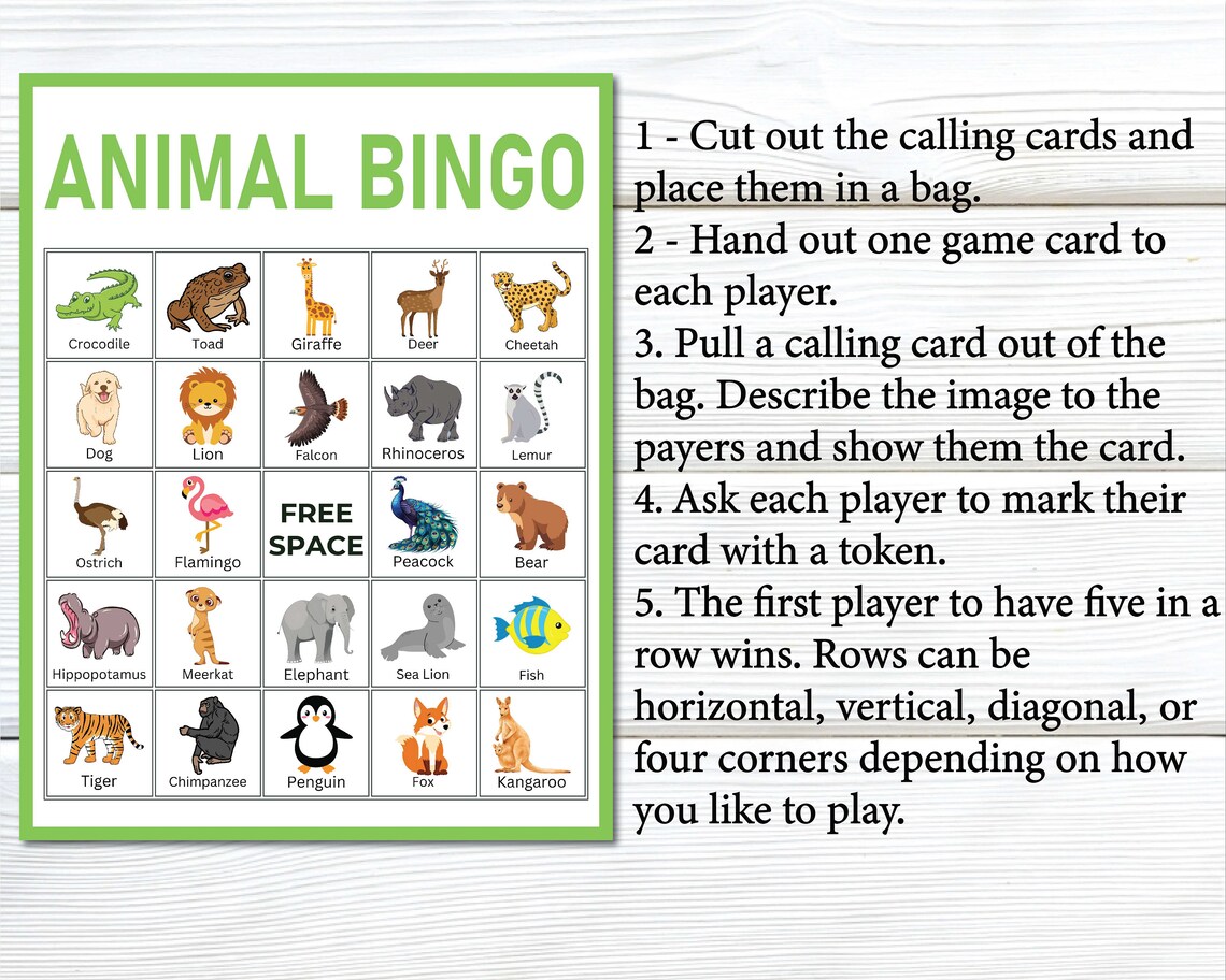 Animal Bingo, 50 Printable Animal Bingo Cards, Animal Birthday Bingo ...