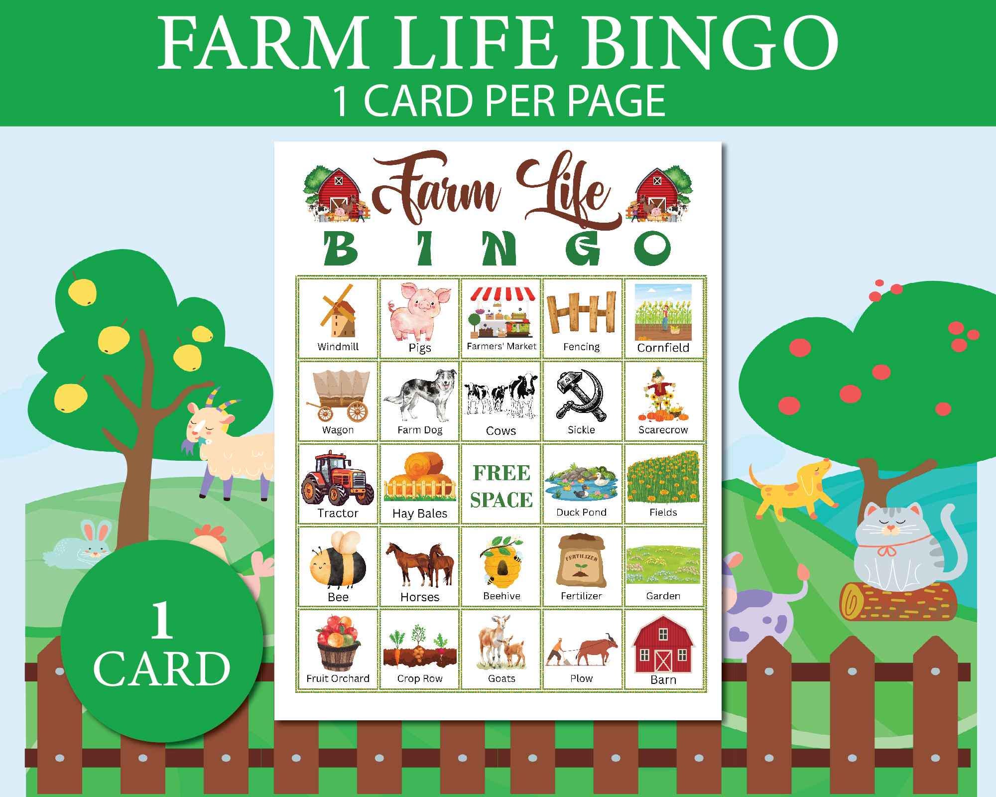 60 Printable Farm Bingo Cards, Farm Bingo Cards, Farm Party Game ...