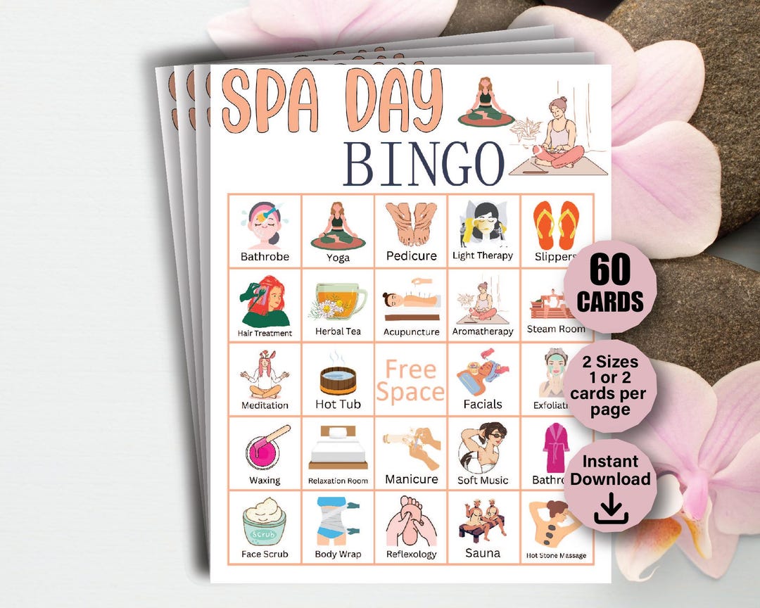 Spa Bingo, 60 Spa Bingo Cards, Spa Birthday Party Game, Spa Themed ...