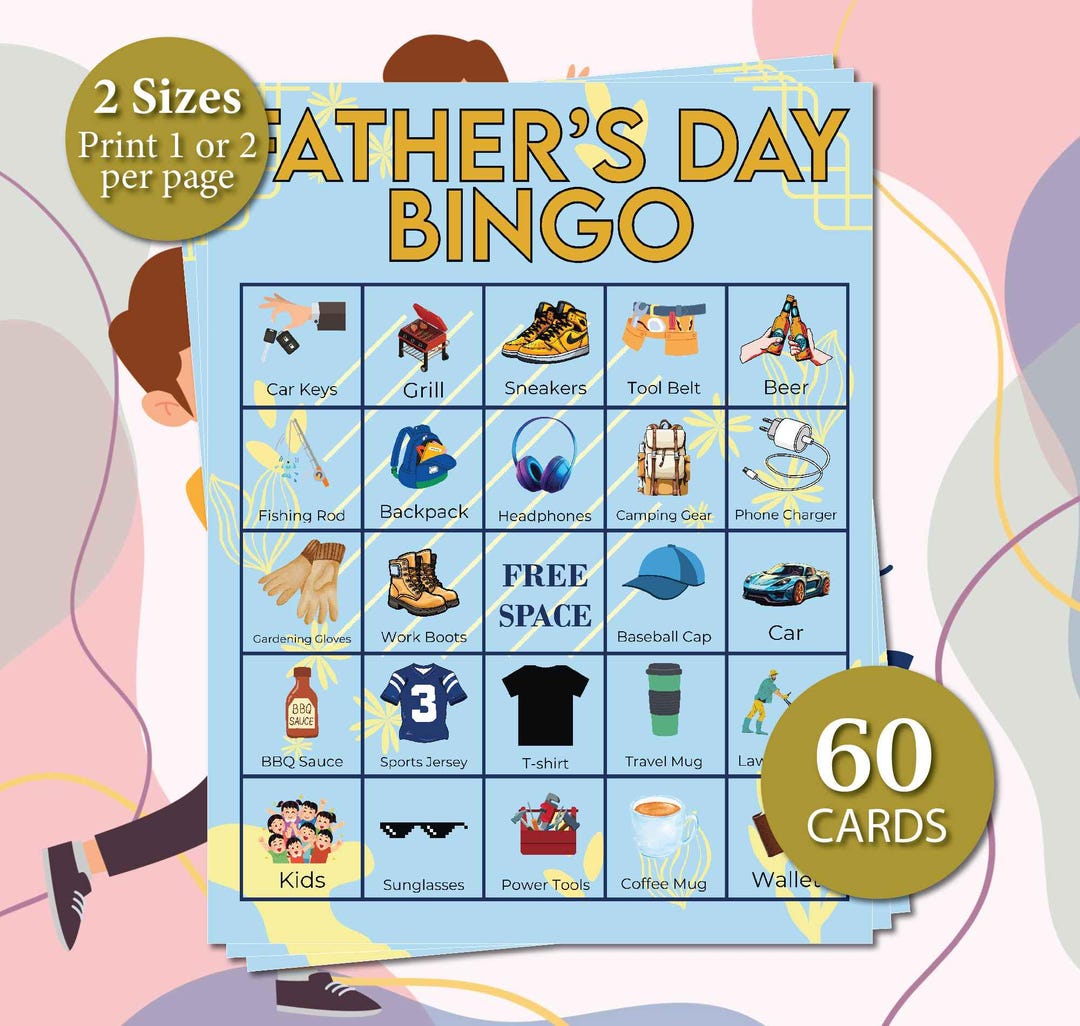 60 Happy Father's Day Bingo Cards, Father's Day Activity, Father's Day ...