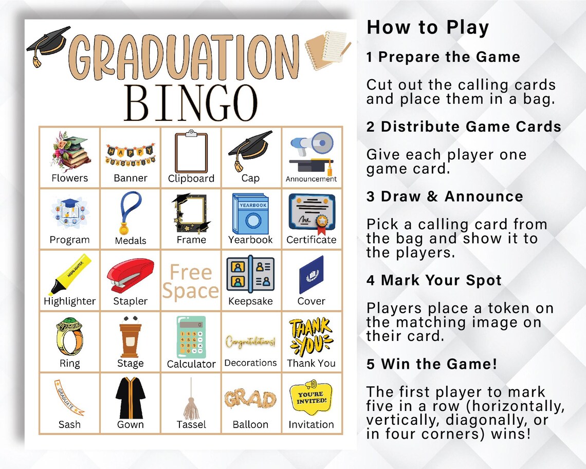 60 Graduation Bingo Cards, Graduation Party Games, Graduation Activity ...