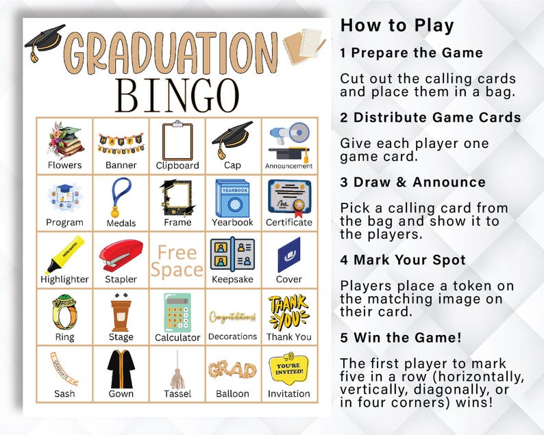 60 Graduation Bingo Cards, Graduation Party Games, Graduation Activity ...