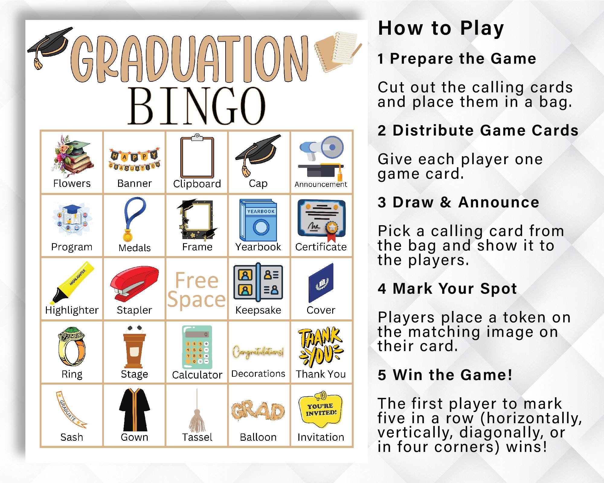 60 Graduation Bingo Cards, Graduation Party Games, Graduation Activity ...