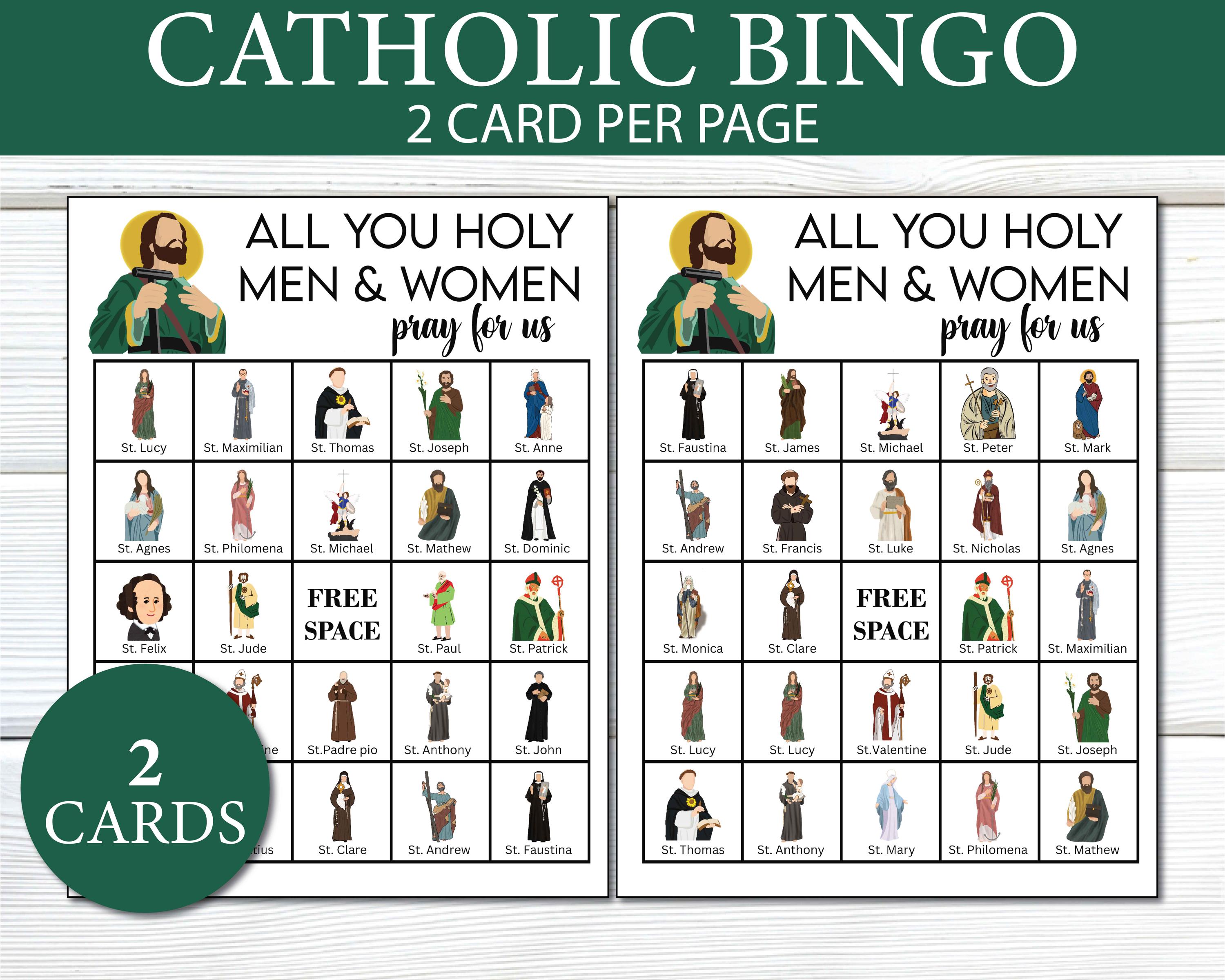 60 Catholic Saints Bingo Cards, All Saints' Day Party Game, Christian ...