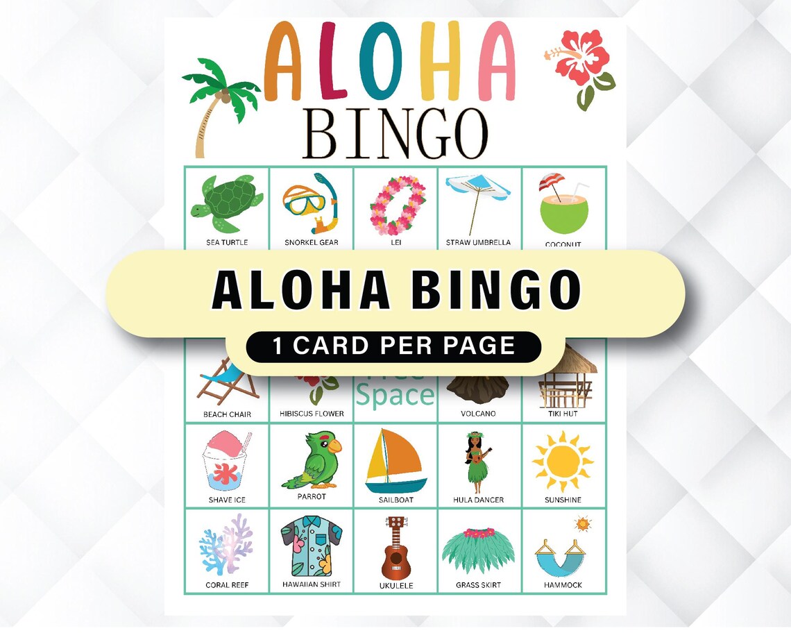 60 Aloha Bingo Cards, Luau Bingo, Hawaiian Bingo, Luau Birthday Party ...