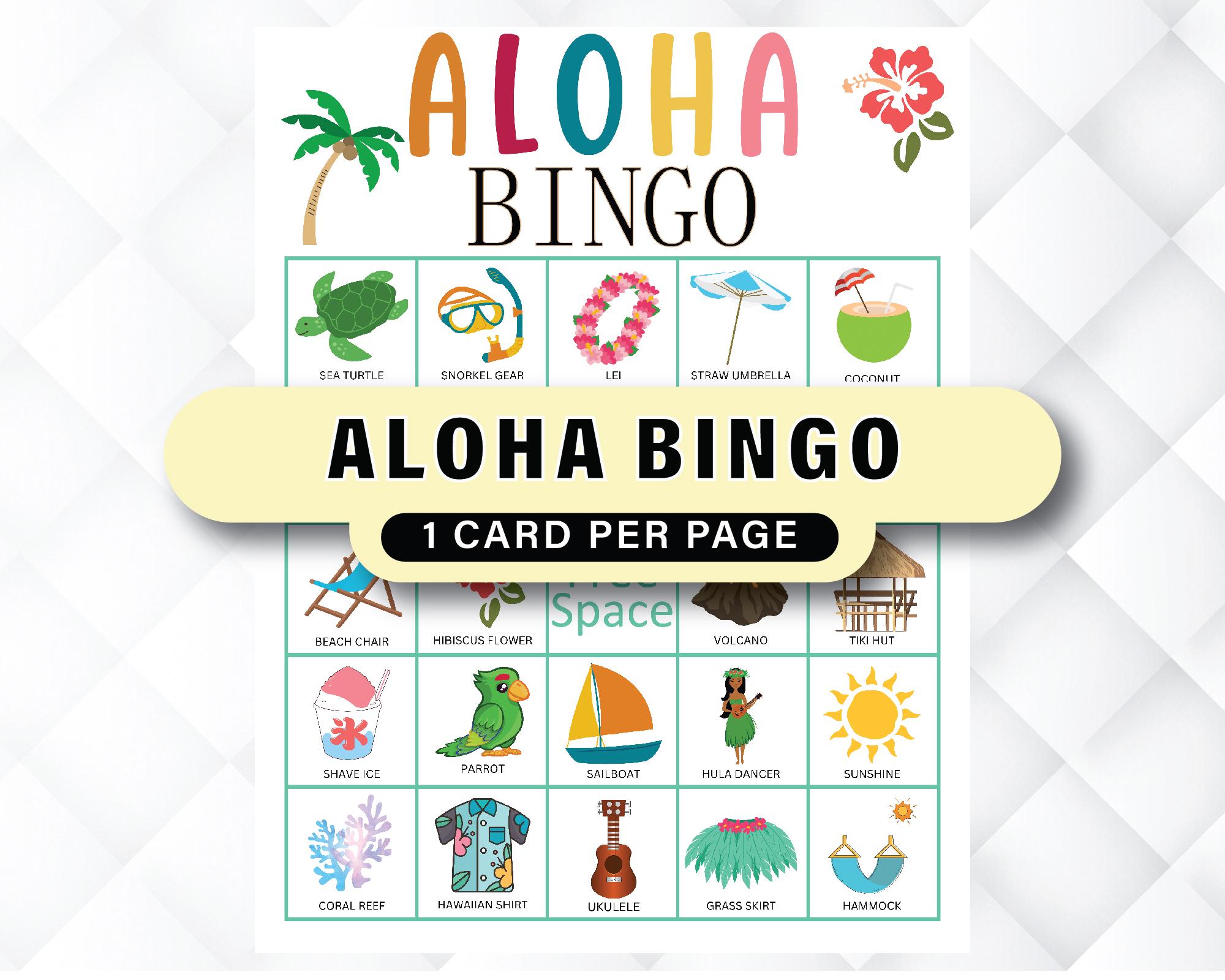 60 Aloha Bingo Cards, Luau Bingo, Hawaiian Bingo, Luau Birthday Party ...