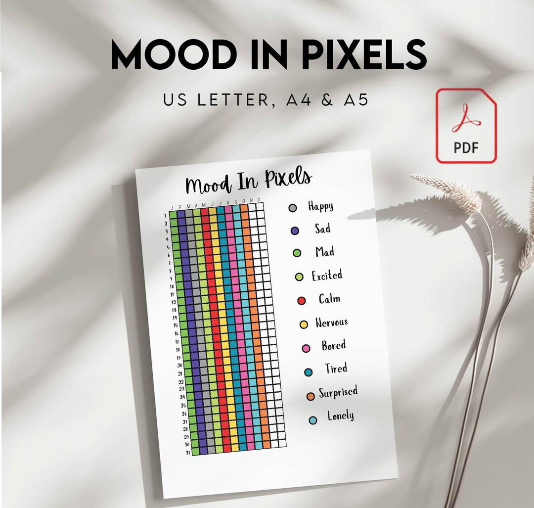 Mood in Pixels, Daily Feelings Tracker, Daily Mood Tracker, Monthly ...