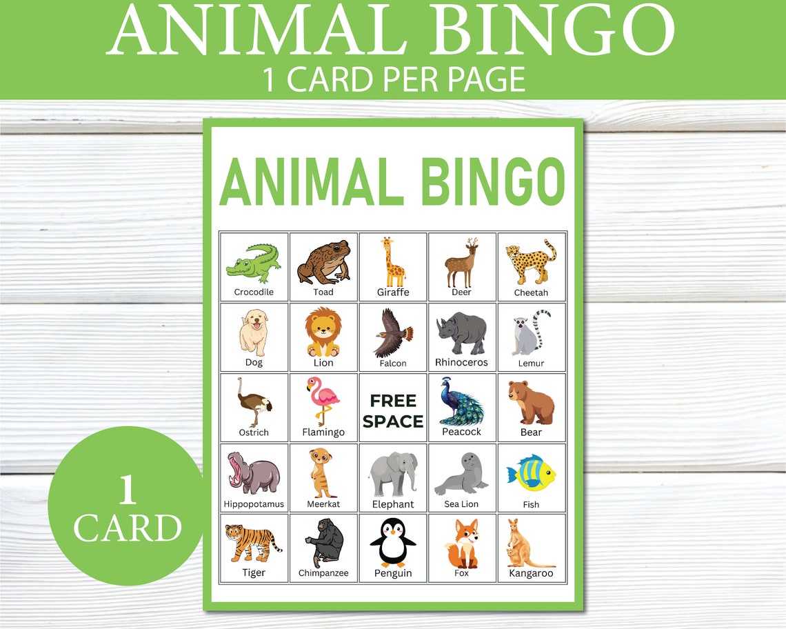 Animal Bingo, 50 Printable Animal Bingo Cards, Animal Birthday Bingo ...