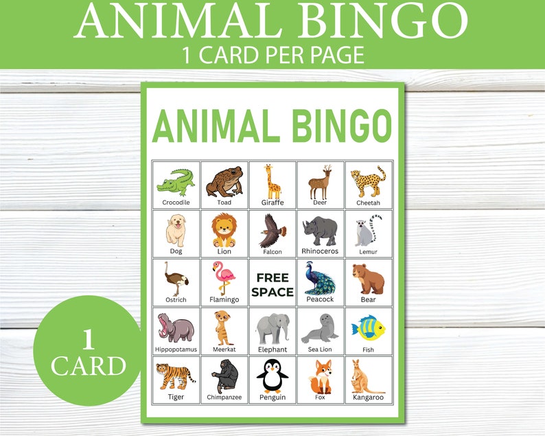 Animal Bingo, 50 Printable Animal Bingo Cards, Animal Birthday Bingo ...