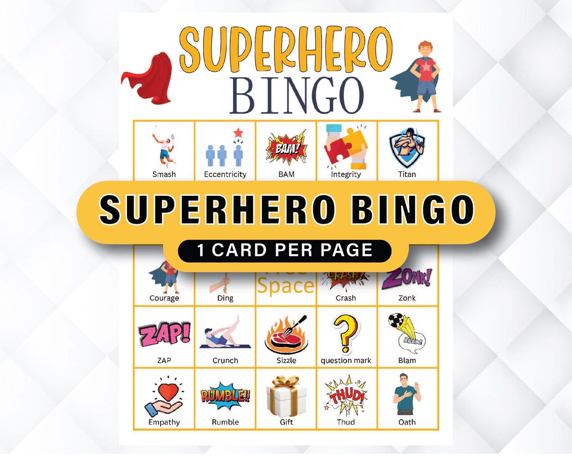 Superhero Bingo, 60 Superhero Bingo Cards, Kid's Printable Bingo Game ...