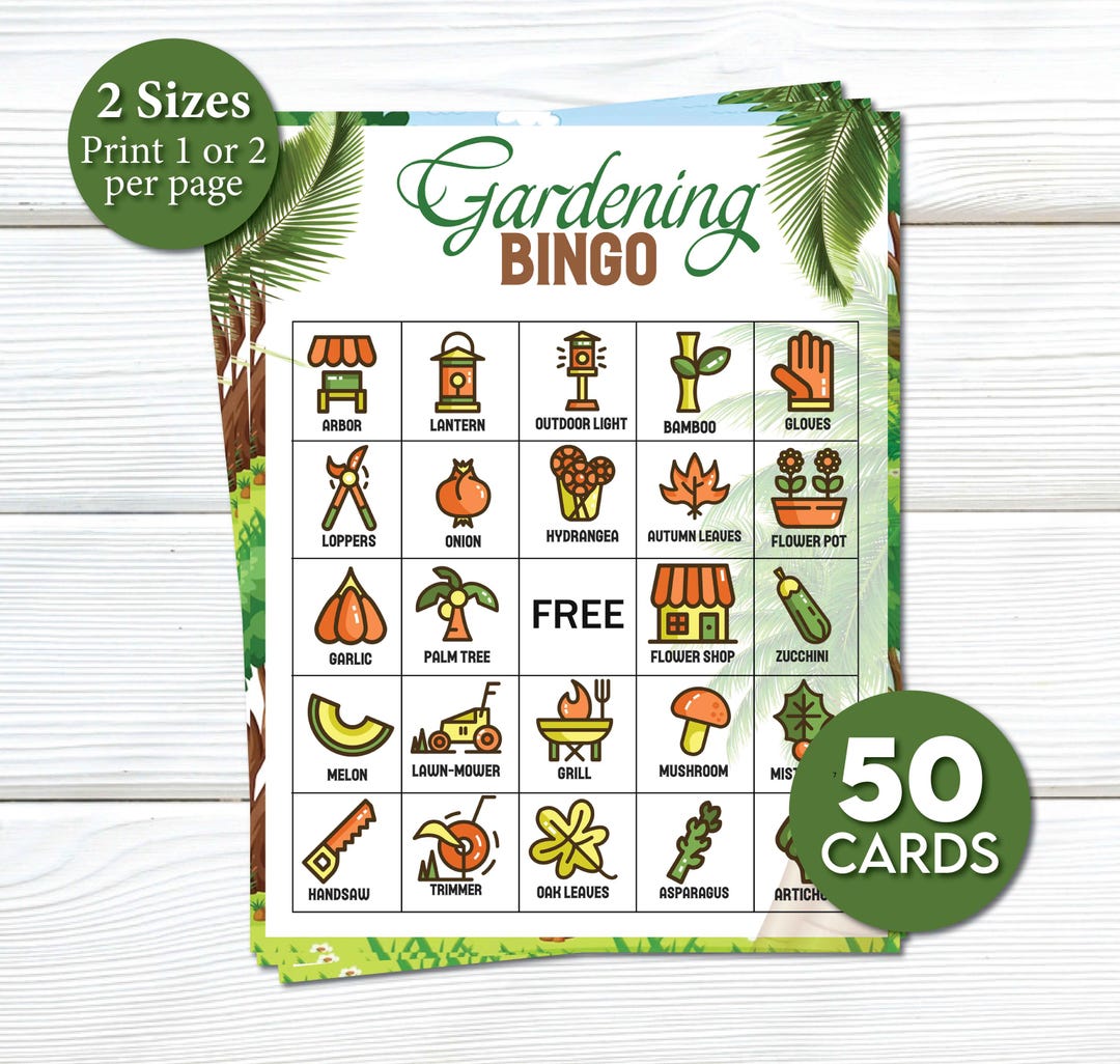 50 Gardening Bingo Cards Printable Game, Spring Bingo Cards for Kids ...