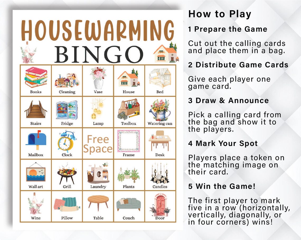 60 Housewarming Bingo Cards, New Home Celebration, New House Party Game ...