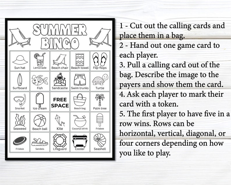 Summer Bingo, 40 Summer Bingo Cards, Summer Game, Kid's Printable Bingo ...