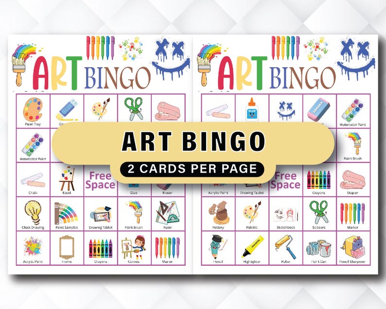 Art Bingo Game, 60 Unique Art Bingo Cards, Art Party Game for Kids, Art ...
