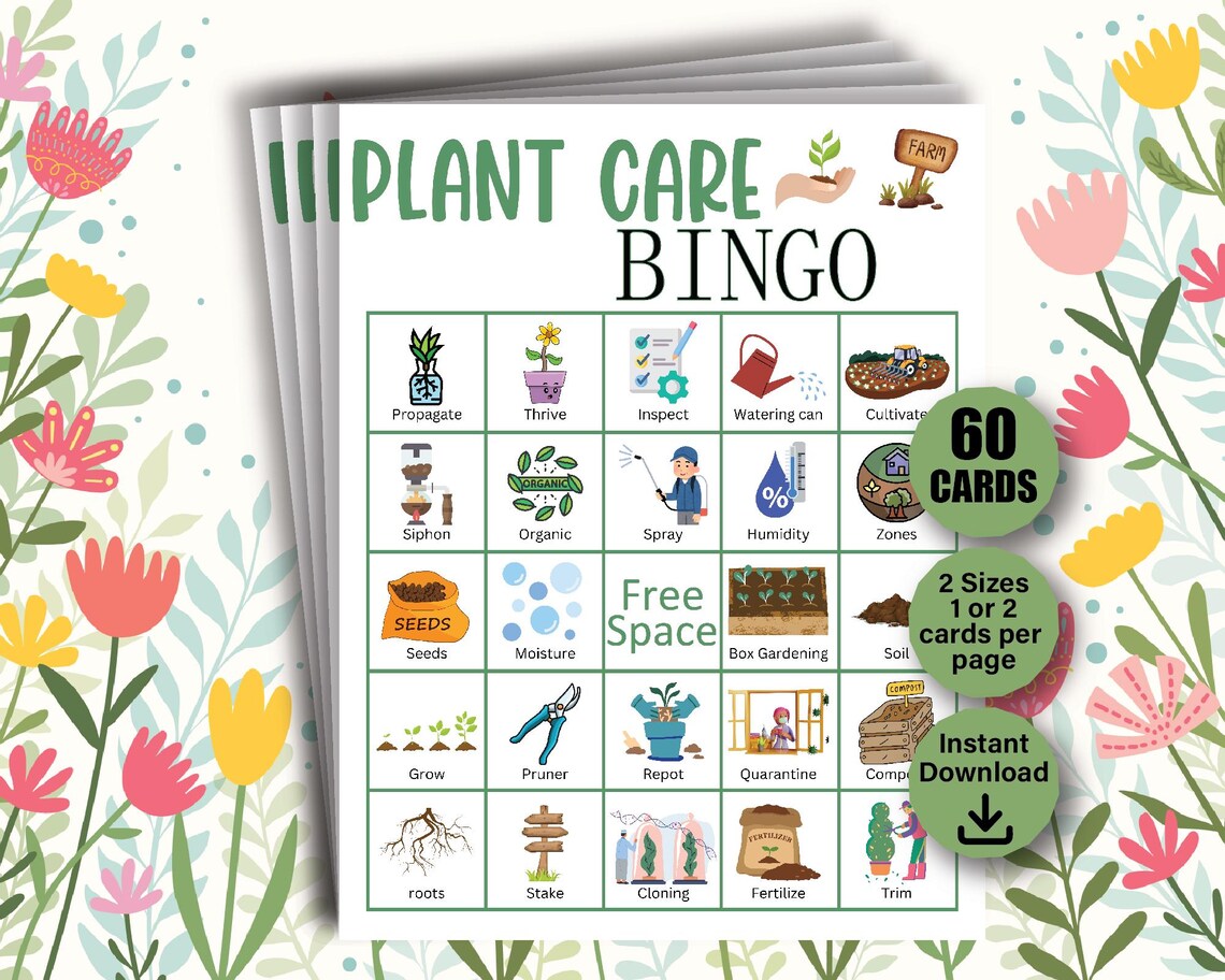 60 Plant Care Bingo Cards, Plant Care Game for Kids, Gardening Bingo ...