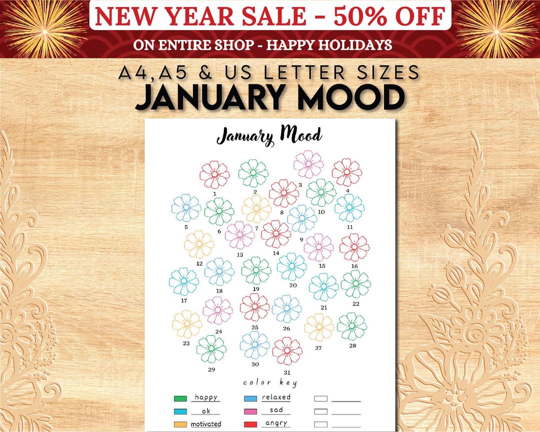 Monthly Mood Tracker Printable, Digital Mental Health Journal, Floral ...