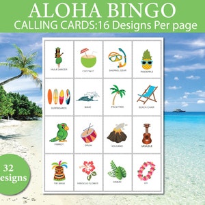 Aloha Bingo, Luau Bingo, Hawaiian Bingo, Luau Birthday Party, 30 ...