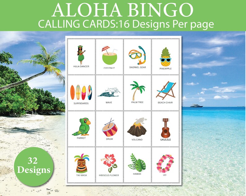 Aloha Bingo, Luau Bingo, Hawaiian Bingo, Luau Birthday Party, 30 ...
