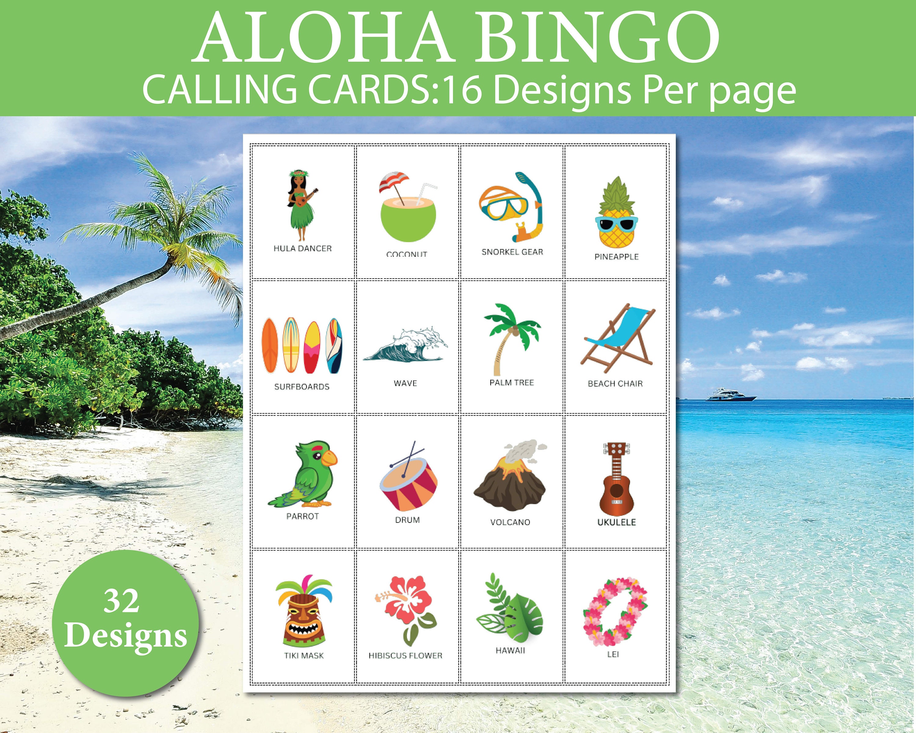 Aloha Bingo, Luau Bingo, Hawaiian Bingo, Luau Birthday Party, 30 ...