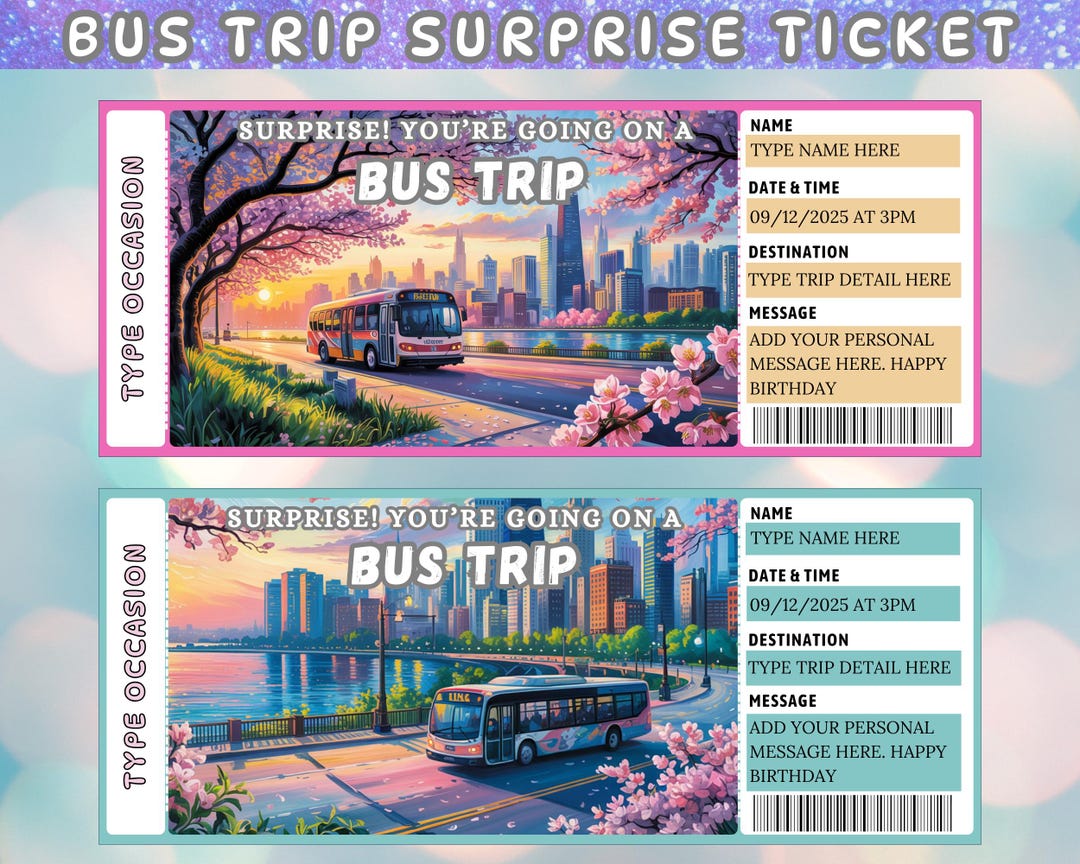 Bus Trip Surprise Ticket • Editable Canva Template • Printable Travel ...