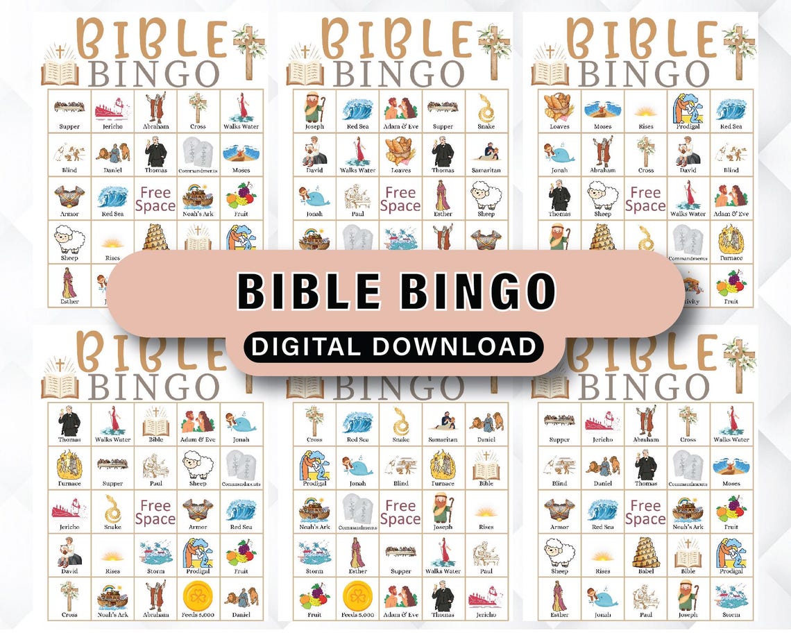 60 Bible Bingo Cards, Bible Stories Bingo, Sunday School Christian ...
