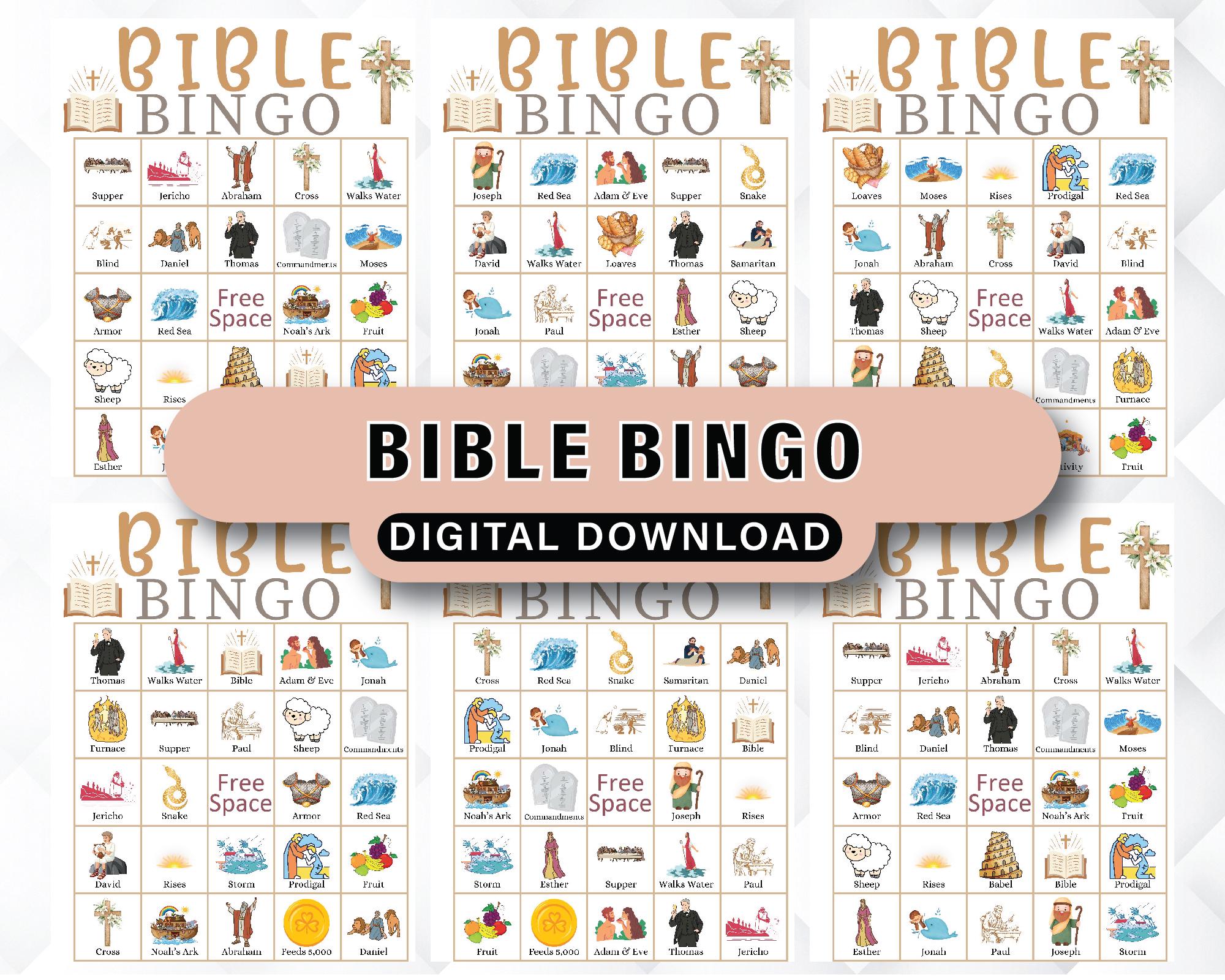 60 Bible Bingo Cards, Bible Stories Bingo, Sunday School Christian ...
