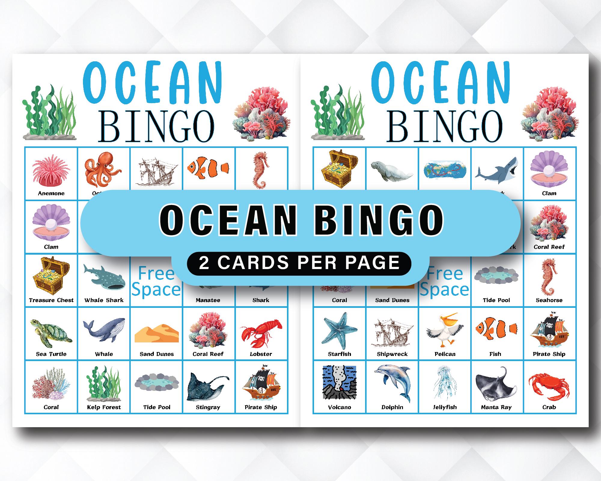 60 Ocean Bingo Cards, Ocean Bingo Activity, Under the Sea Bingo Cards ...