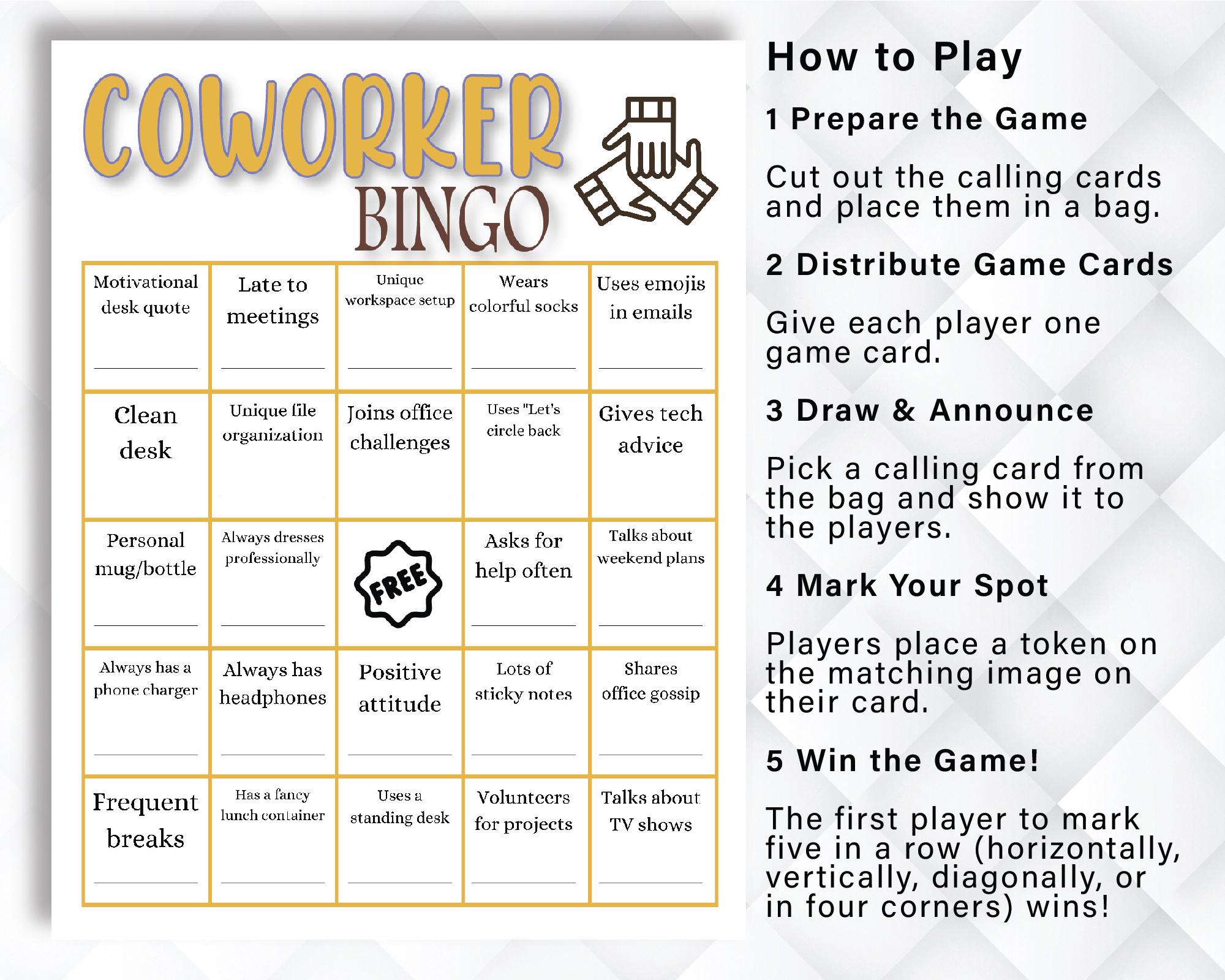 Coworker Bingo Game, Employee Bingo Game, Find Someone Who Bingo, Get ...