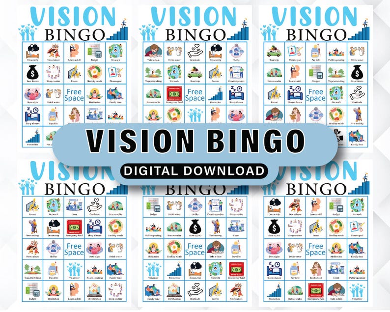 60 Vision Bingo Cards, Vision Board Bingo Games, New Year Resolution ...