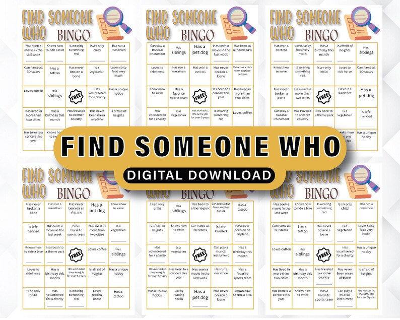 Get to Know You Bingo, Find Someone Who Bingo Cards, Icebreaker Bingo ...