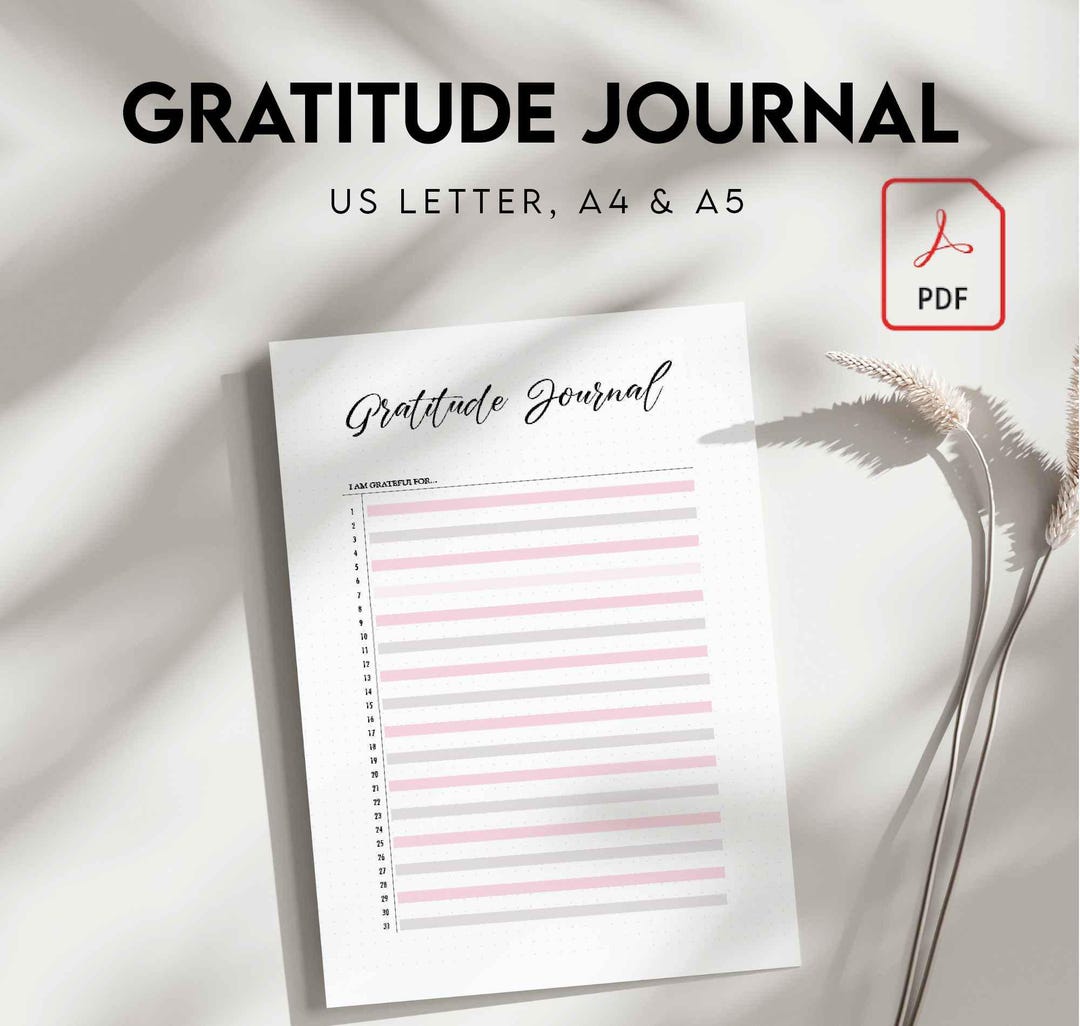 Gratitude Journal, PRINTABLE Journal Page, Wellness Journal, Gratitude ...