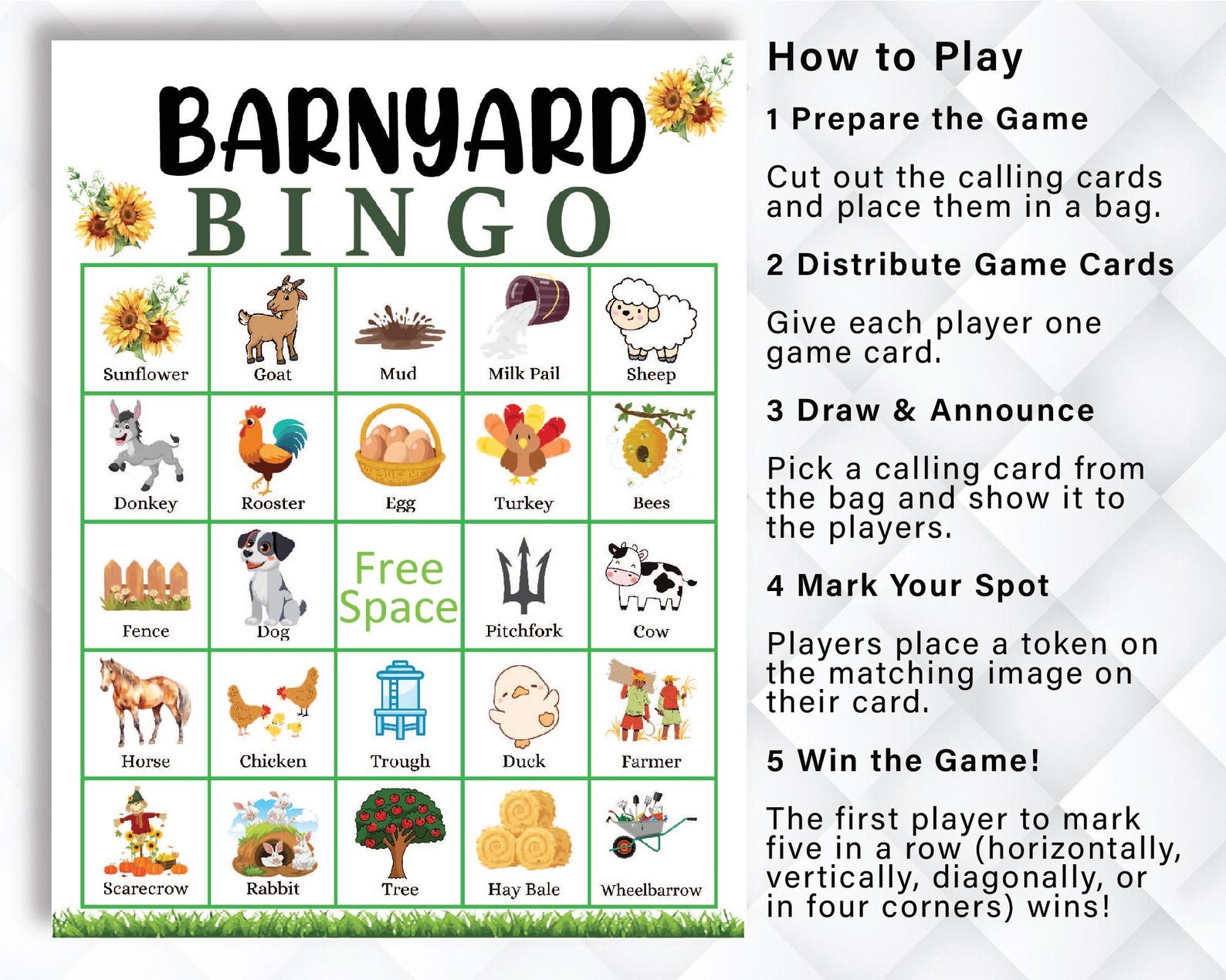 60 Barnyard Bingo Cards, Barnyard Bingo Games, Farm Bingo, Barnyard ...