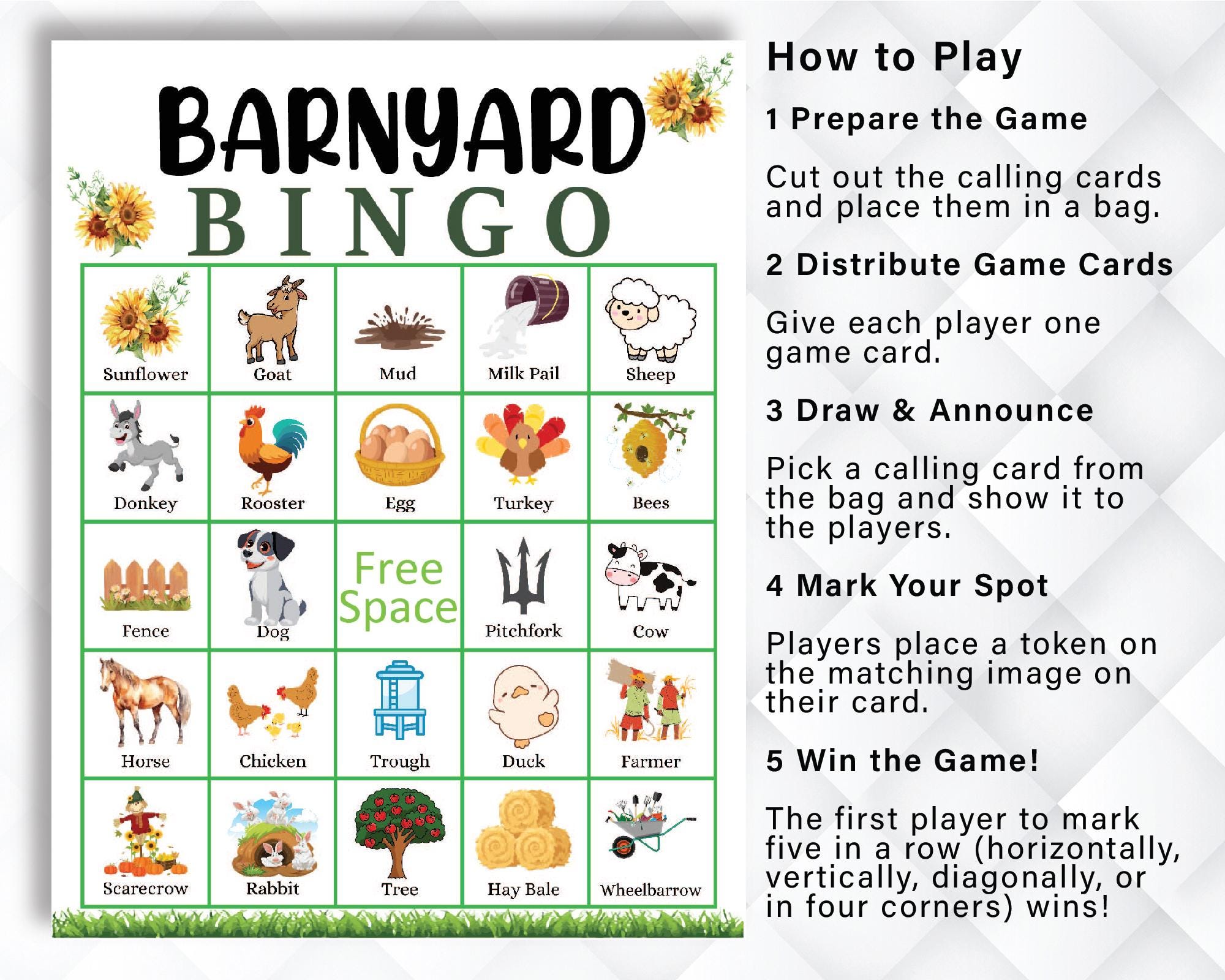 60 Barnyard Bingo Cards, Barnyard Bingo Games, Farm Bingo, Barnyard ...