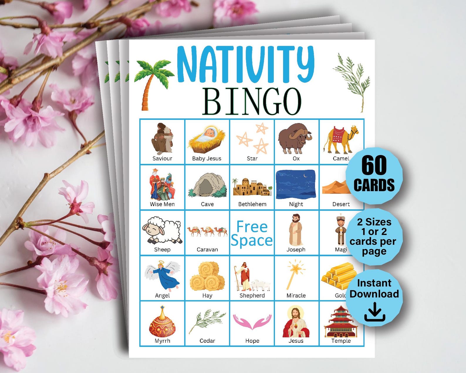 60 Nativity Bingo Cards, Christmas Nativity Bingo, Nativity Game ...