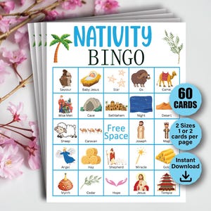 60 Nativity Bingo Cards, Christmas Nativity Bingo, Nativity Game ...