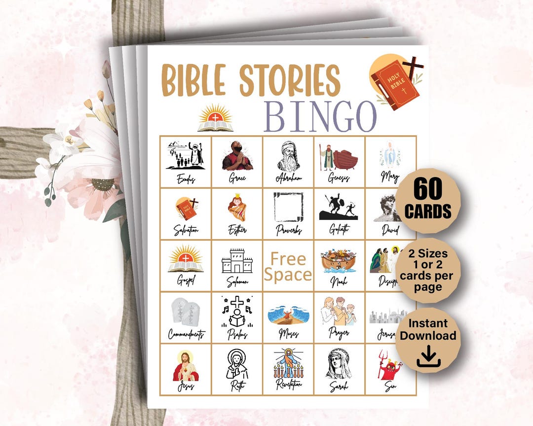 60 Bible Bingo Cards, Bible Stories Bingo, Sunday School Bingo, Bible ...