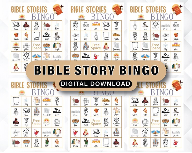 60 Bible Bingo Cards, Bible Stories Bingo, Sunday School Bingo, Bible ...